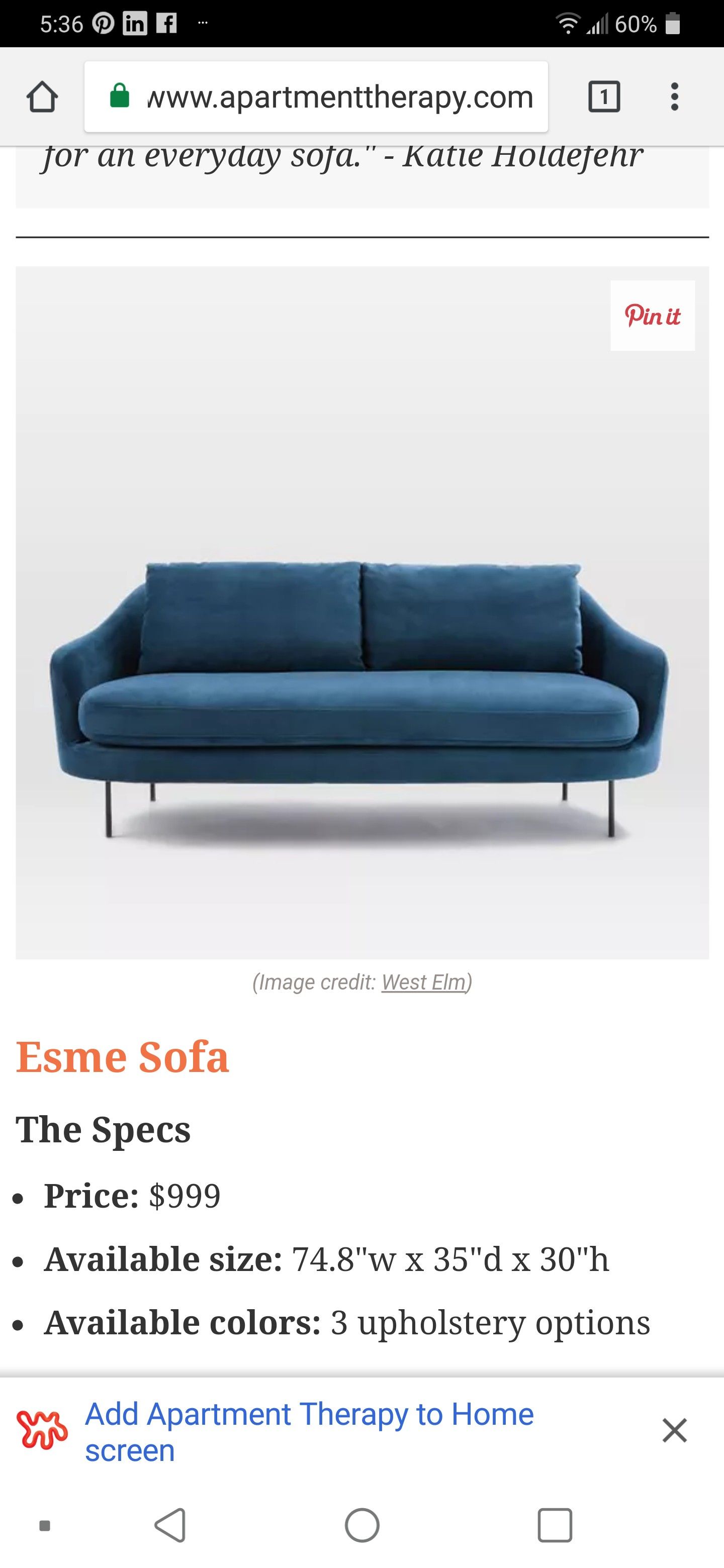 West Elm Esme Sofa Review | Baci Living Room