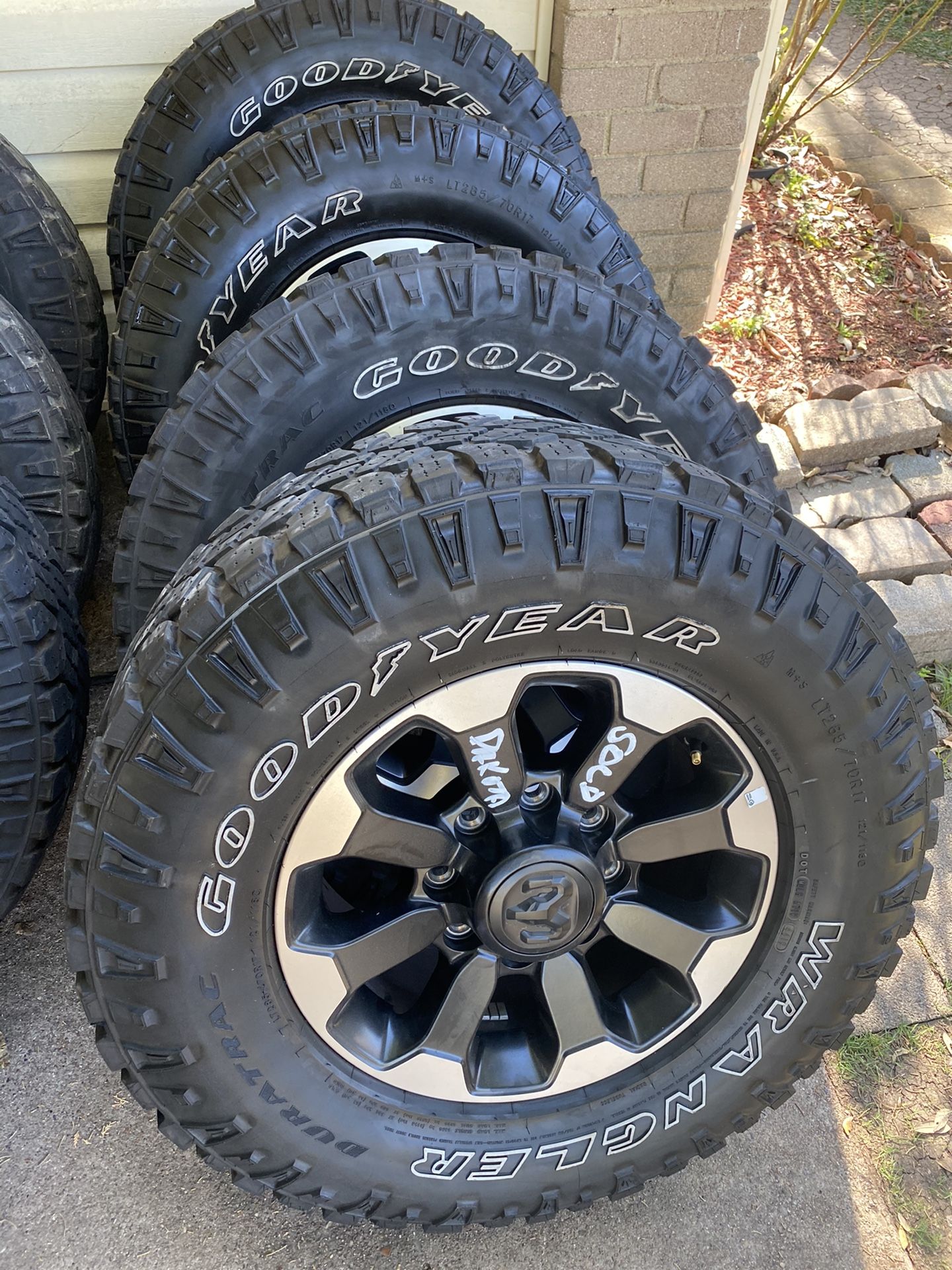 17 INCH DODGE RAM FACTORY 8 LUG RIMS WITH 285/70R17 LT GOODYEAR TIRES ...